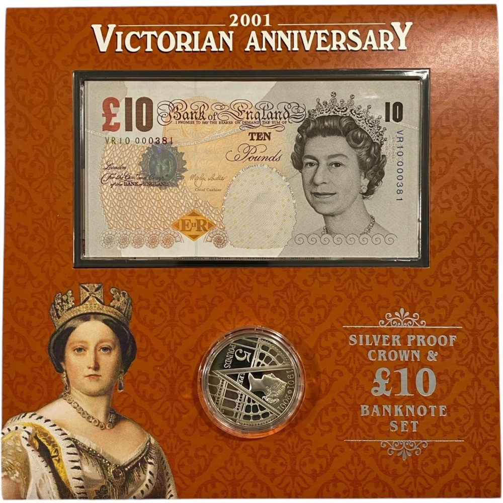 Great Britain: 2001 Victorian Anniversary Silver Crown and Banknote Set ...