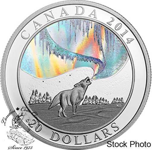 Canada: 2014 $10 O Canada Northern Lights Howling Wolf Coloured Silver ...