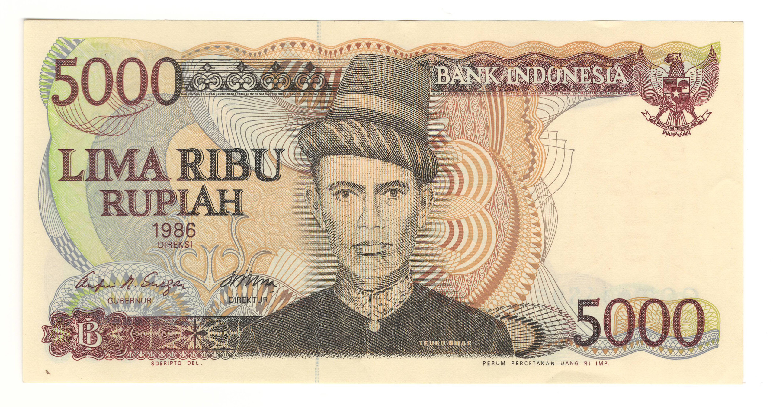 Indonesia: 1986 5000 Rupiah Banknote P. 125 - London Coin Centre Inc.