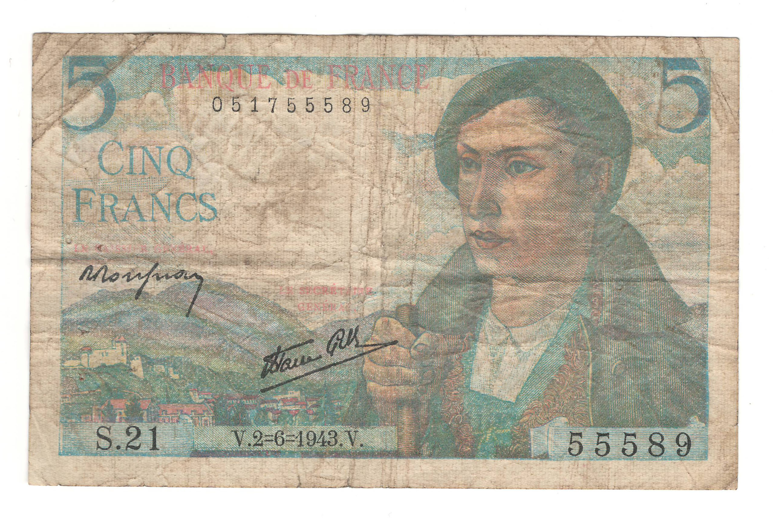 France: 1943 5 Francs Banknote with Holes - London Coin Centre Inc.