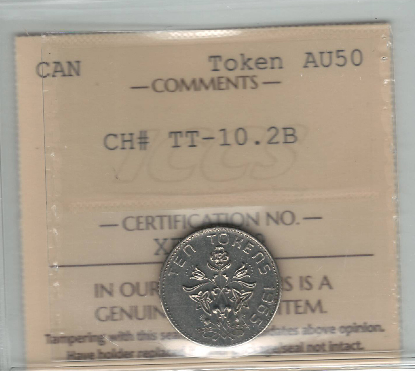 Canada: 1965 10 Tokens Test Token ICCS AU50 - London Coin Centre Inc.