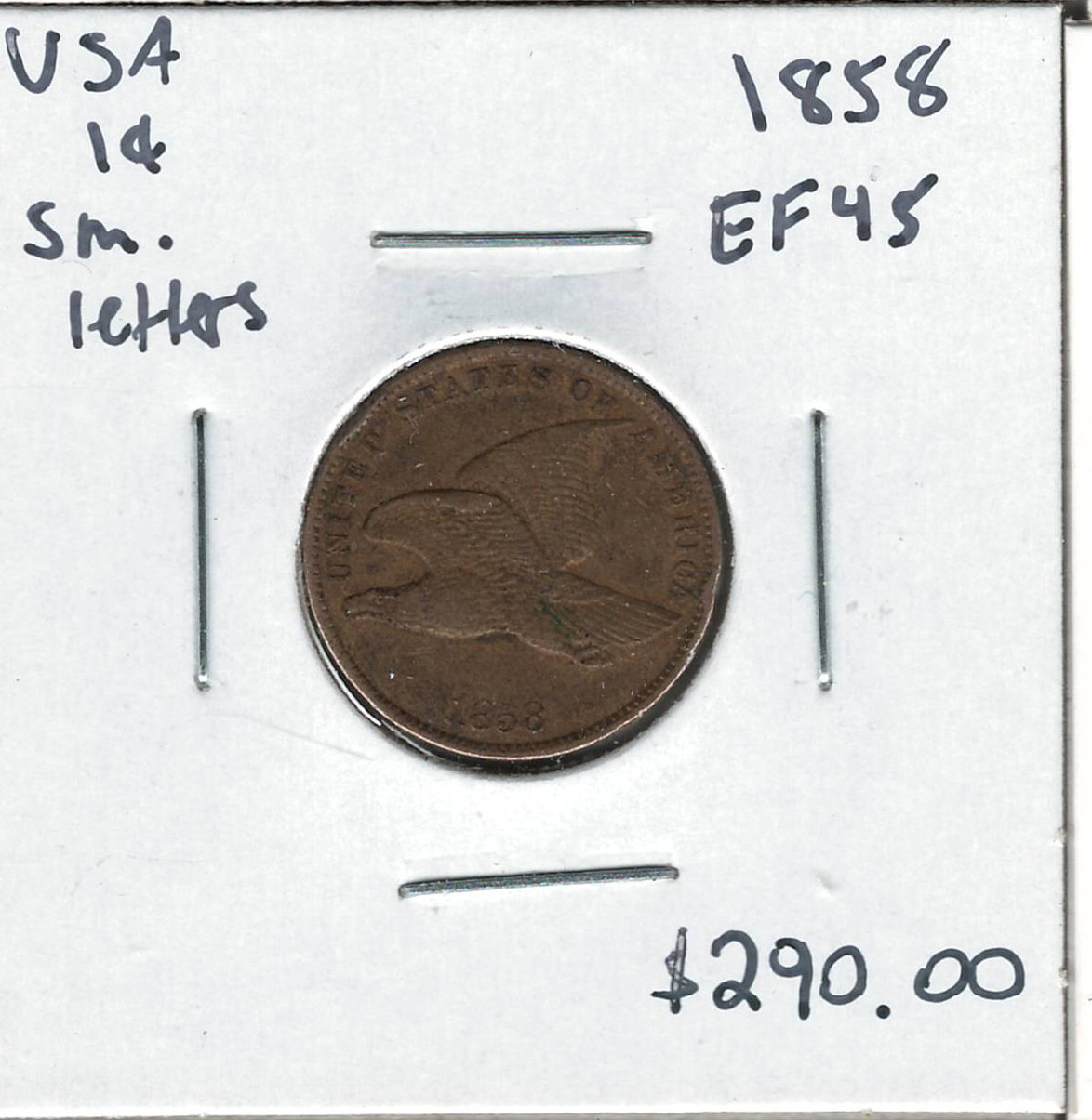 United States: 1858 1 Cent Small Letters EF45 - London Coin Centre Inc.