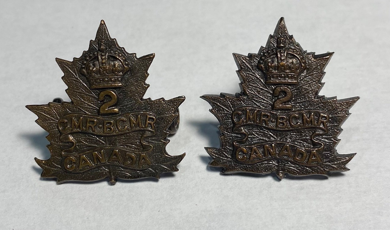 Canada: Two 2nd Canadian Mounted Rifle Battalion Collar Badges - London ...