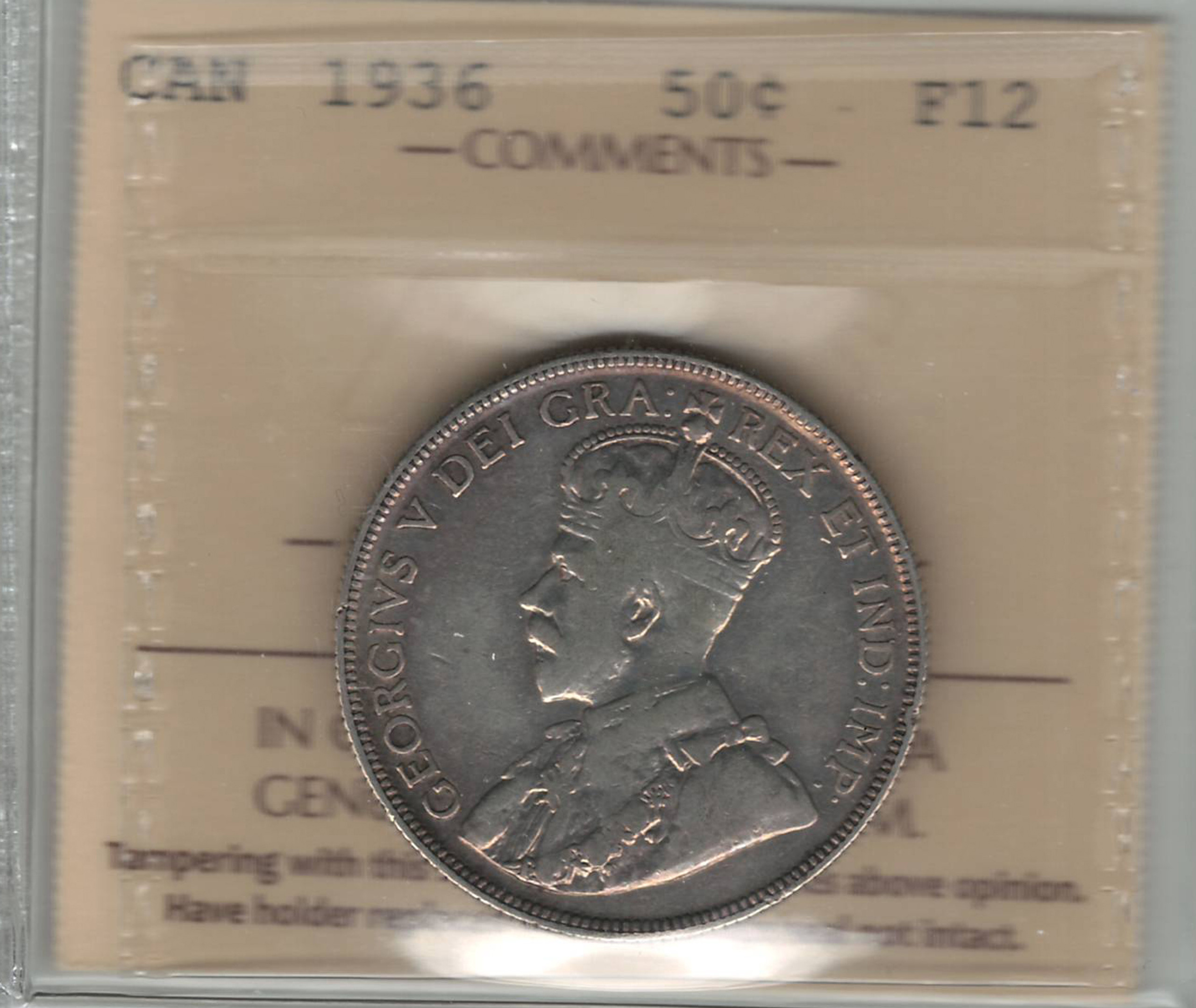 Canada: 1936 50 Cent ICCS F12 #4 - London Coin Centre Inc.