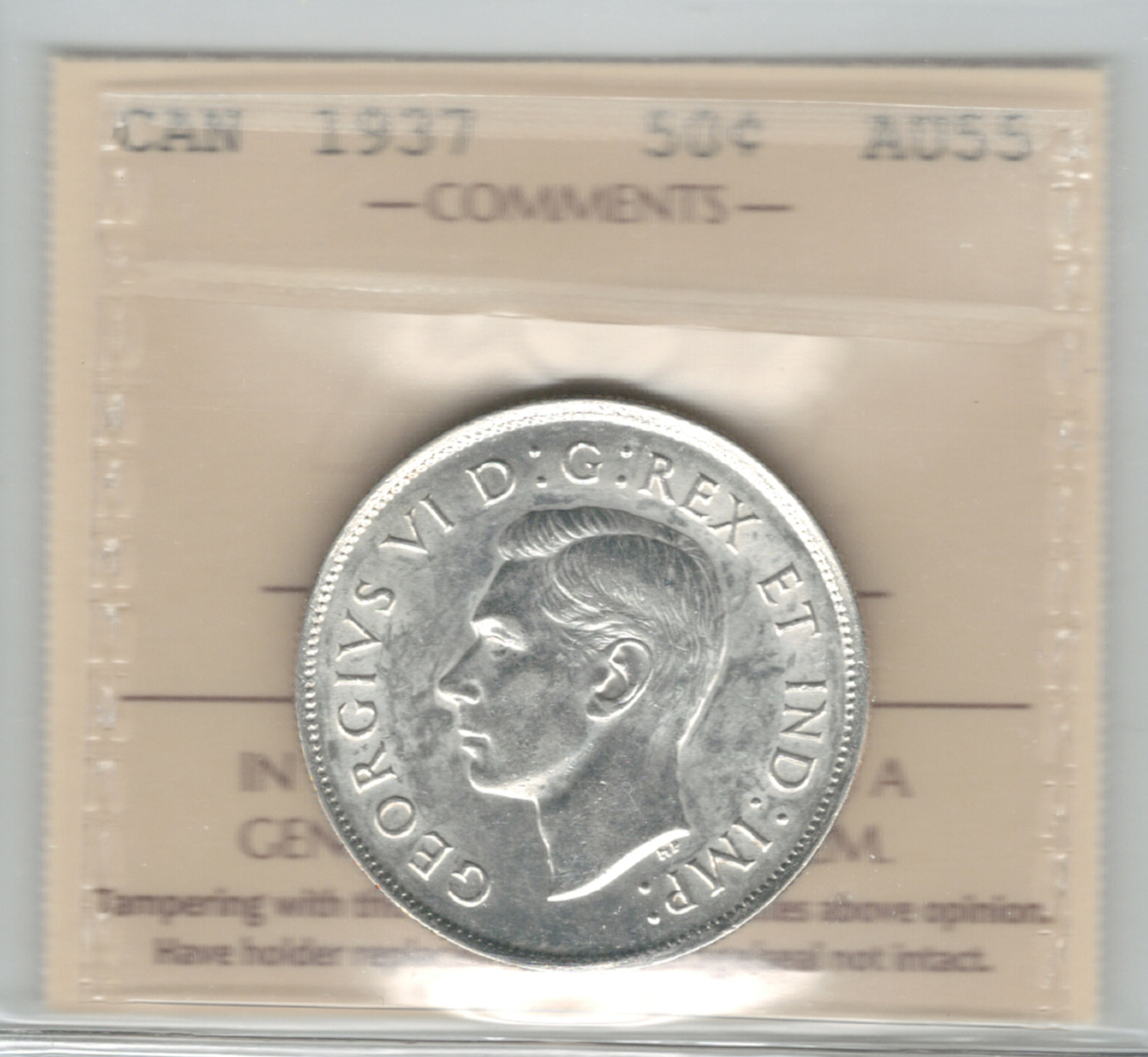 Canada: 1937 50 Cent ICCS AU55 #4 - London Coin Centre Inc.