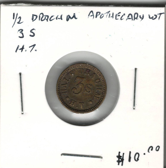 31 Apothecary Weight Token 1 Drachm Phil NY - London Coin Centre Inc.