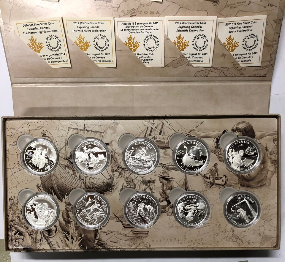 Canada: 2014 - 2015 $15 Exploring Canada - 10 Silver Coin Set - London ...