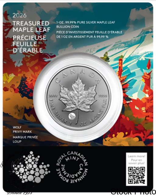 Canada: 2026 $5 Treasured Maple Leaf: Wolf Privy 1 oz Pure Silver Coin ...