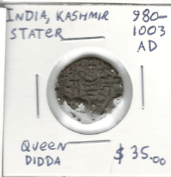 India, Kashmir: 980-1003 AD Stater, Queen Didda - London Coin Centre Inc.