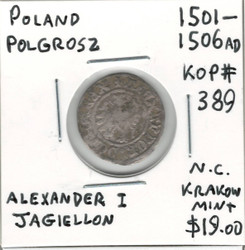 Poland: 1501 - 1506 AD Polgrosz Alexander I Jagiellon Krakow Mint ...