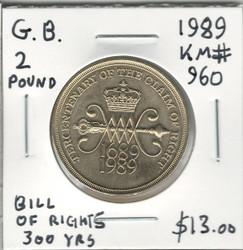 Great Britain: 1989 2 Pound 300 Years of Bill of Rights - London Coin ...