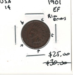 United States: 1901 1 Cent EF40 with Rim Errors - London Coin Centre Inc.