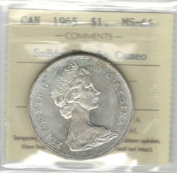 Canada: 1965 $1 Silver Dollar SmBds Blt5 ICCS MS64 Cameo - London Coin Centre Inc.