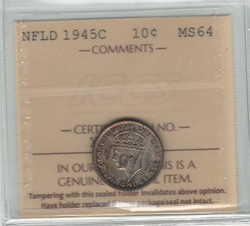 Canada: Newfoundland: 1945C 10 Cent ICCS MS64 - London Coin Centre Inc.