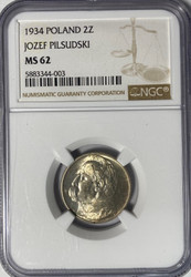 Poland: 1934 2 Zlote Jozef Pilsudski NGC MS62 - London Coin Centre Inc.