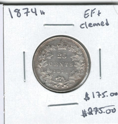 Canada: 1874H 25 Cents EF45 Cleaned - London Coin Centre Inc.