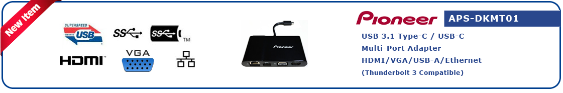Pioneer APS-DKMT01, Multiport Adapter, USB C, 4K HDMI, 4K VGA ...