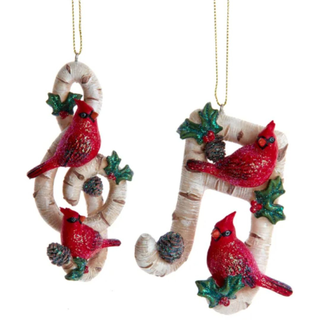 Birch and Berry Music Notes with Cardinals Ornament - RetroFestive.ca