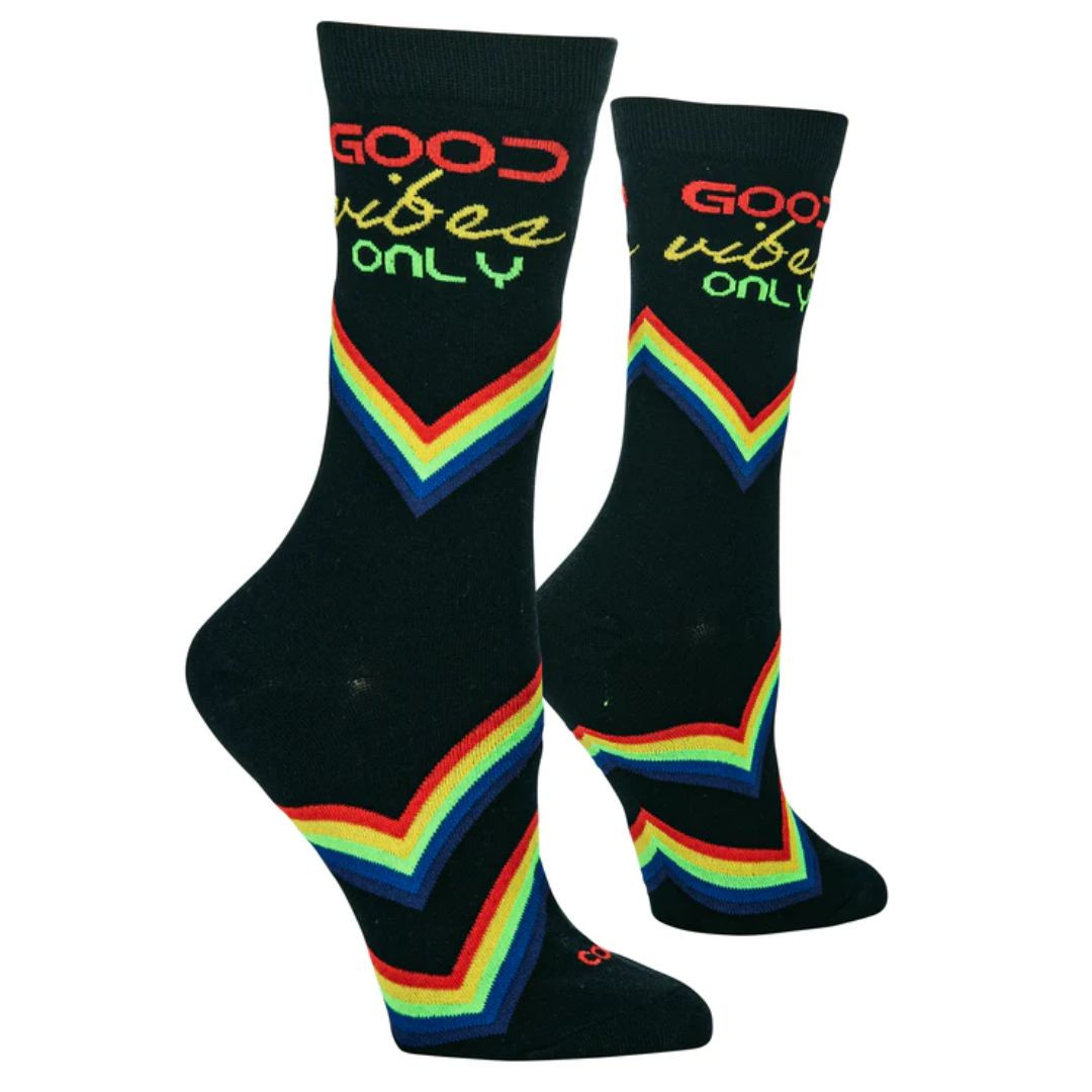 Good Vibes Only Crew Socks for Women by Cool Socks - RetroFestive.ca