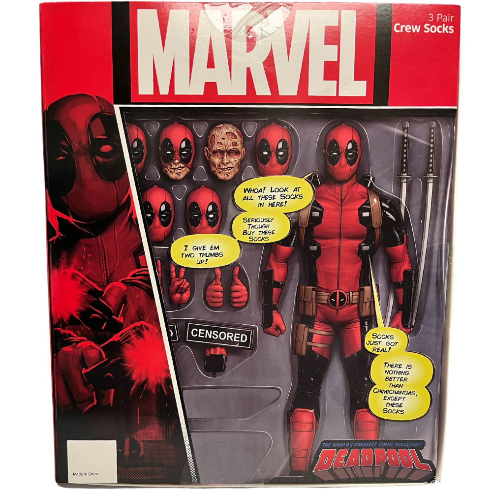 Marvel Deadpool 3-Pair Pack of Crew Socks in Gift Box by Bioworld ...