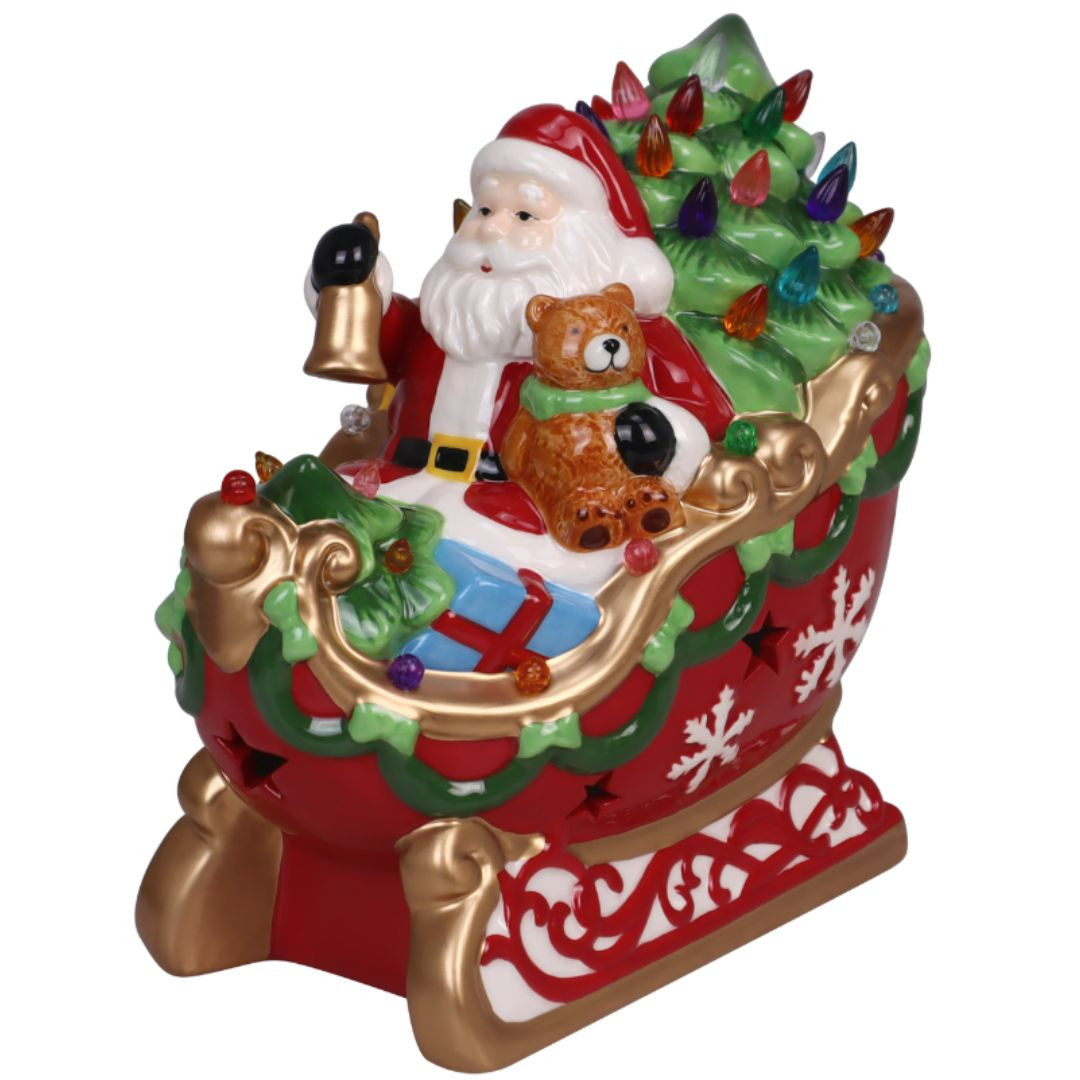 Whimsical Light-Up Ceramic Santa Sleigh - RetroFestive.ca