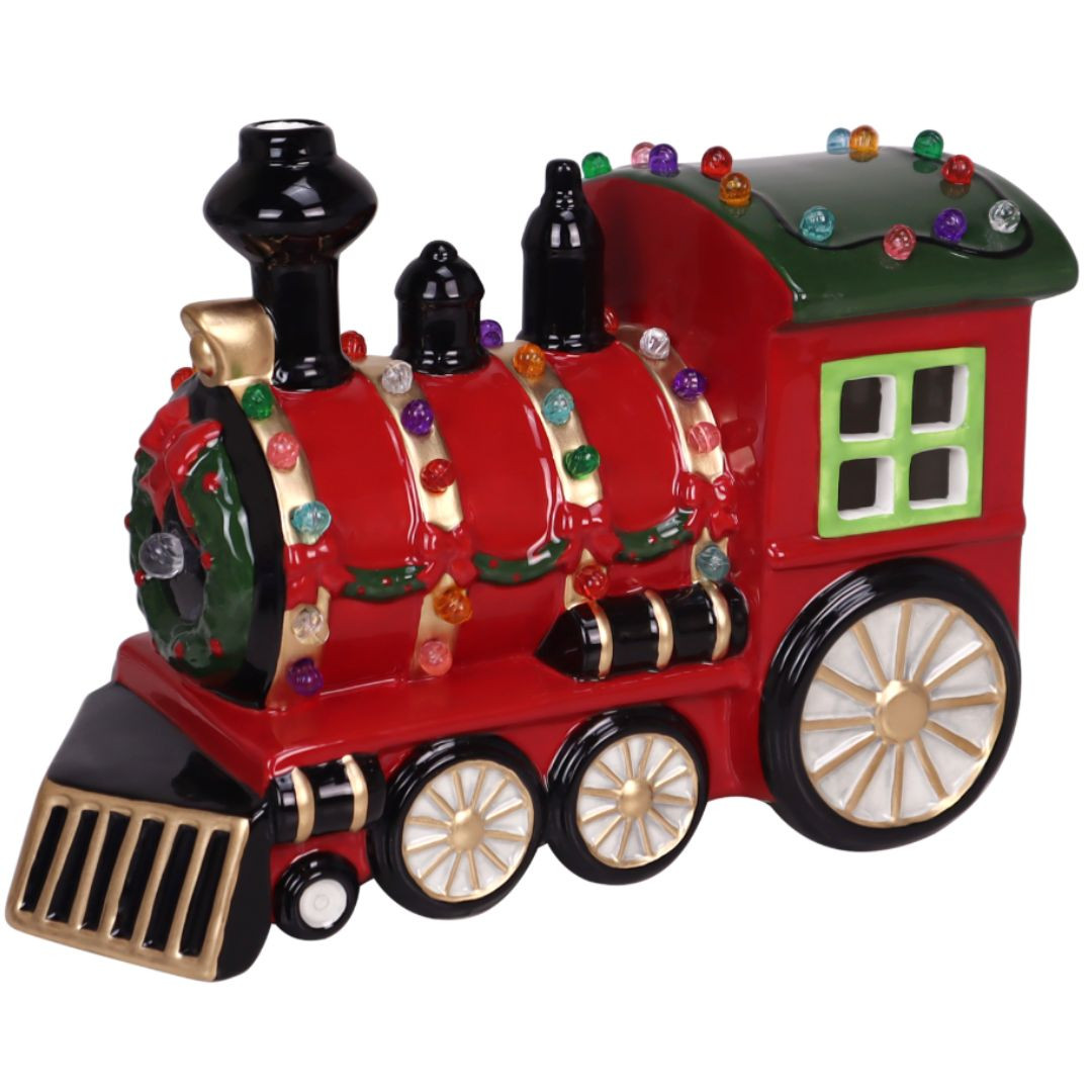 10.75-Inch Light-Up Ceramic Christmas Train - RetroFestive.ca
