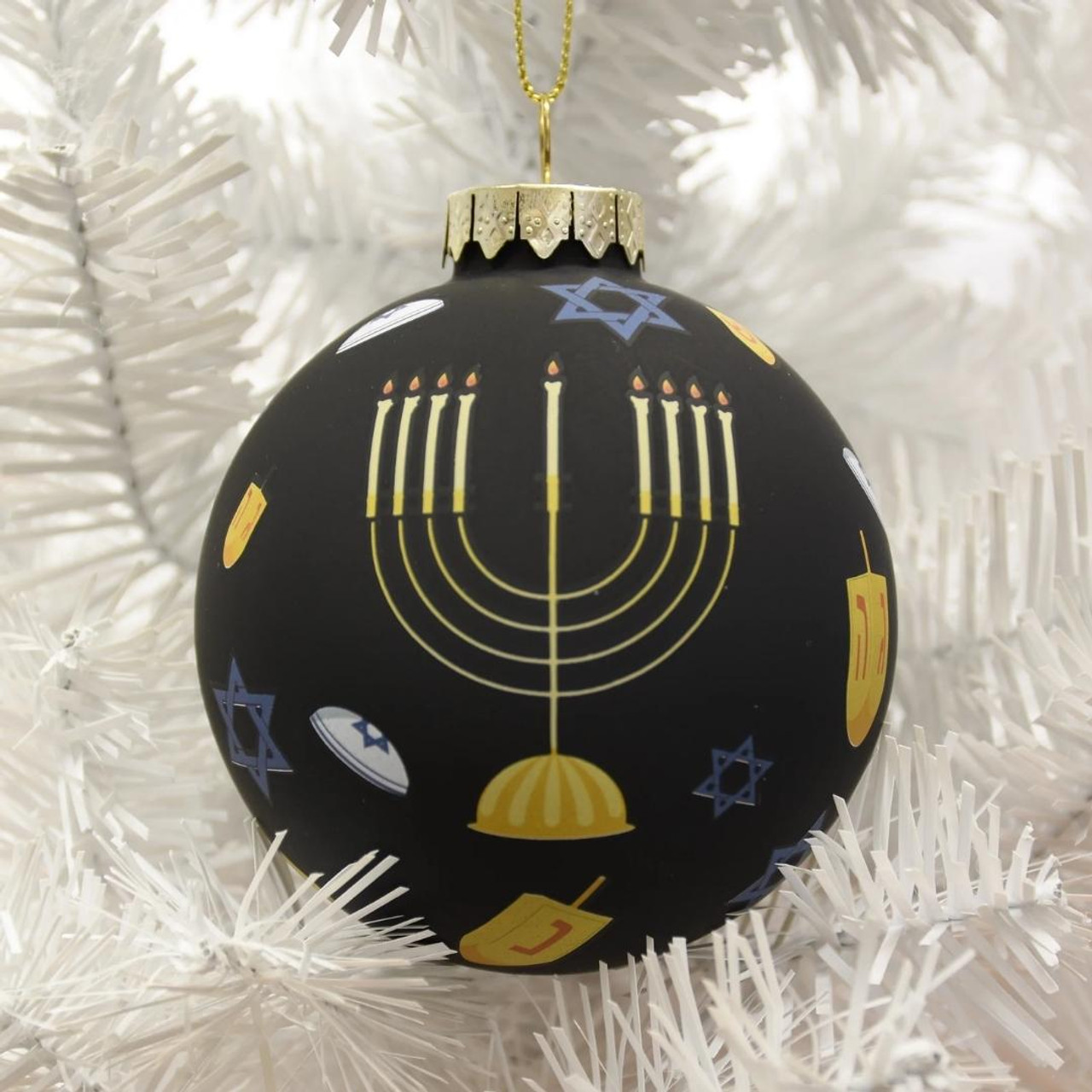 Hanukkah Glass Ball Ornament Retrofestiveca