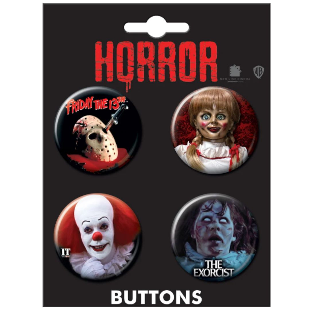 Horror Movie Hits Buttons - Set of 4 - RetroFestive.ca