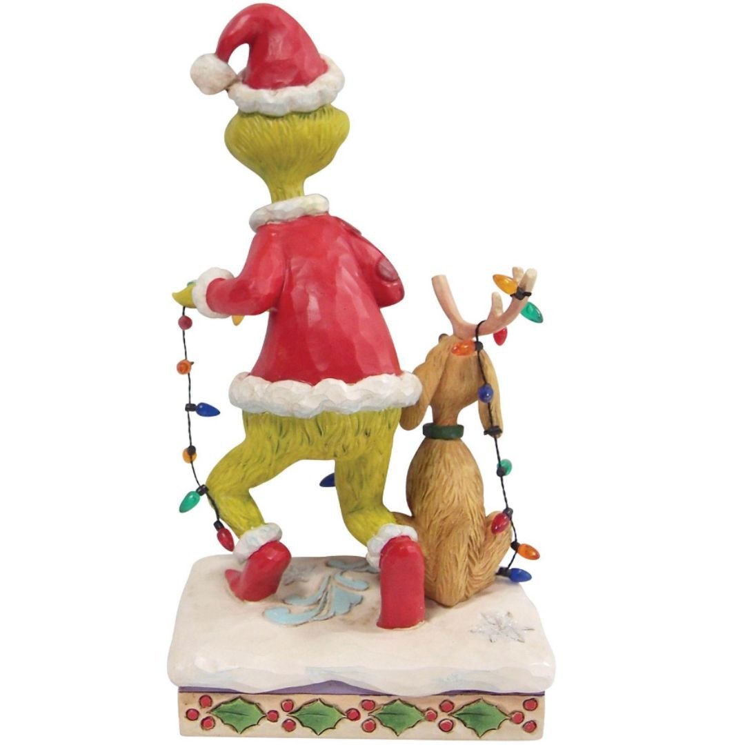 Grinch and Max Wrapped in Lights Figure by Jim Shore - RetroFestive.ca