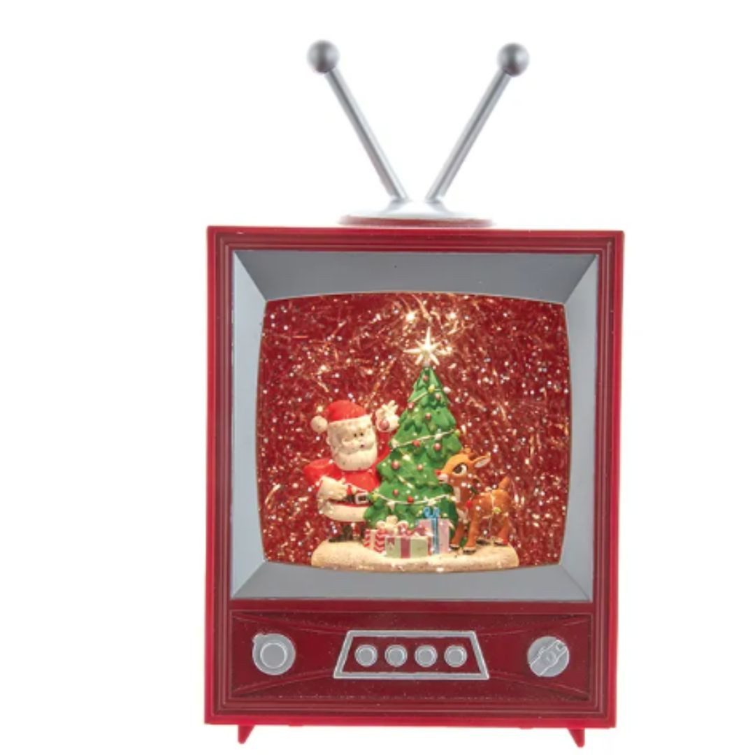 Rudolph and Santa Musical TV Light-Up Glitter Table Piece - RetroFestive.ca