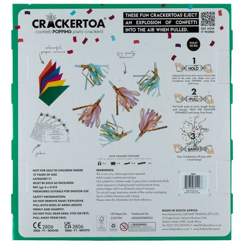 Confetti Popping Christmas Crackers - Box of 6 - RetroFestive.ca
