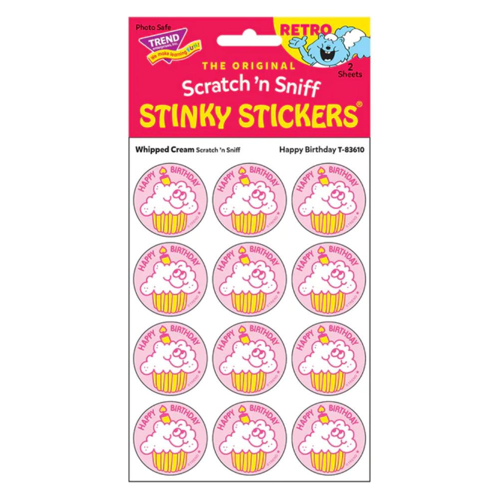 Happy Birthday - Whipped Cream Scent Retro Scratch 'n Sniff Stickers - RetroFestive.ca