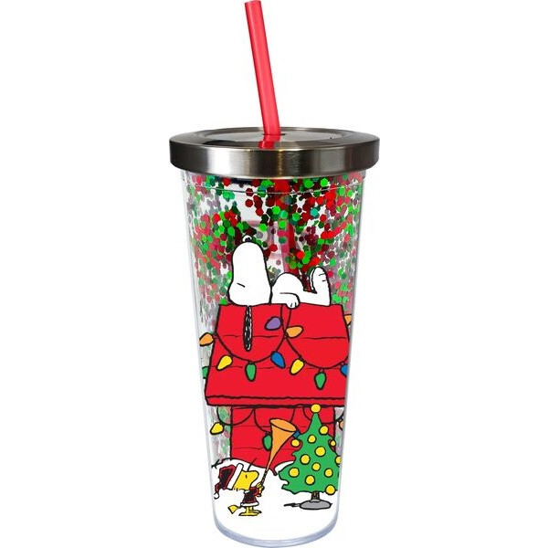 Snoopy Christmas Glitter Acrylic Cup With Straw and Lid - RetroFestive.ca