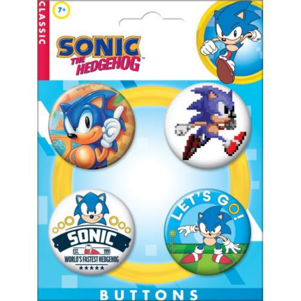 Sonic The Hedgehog Buttons - Set of 4 - RetroFestive.ca