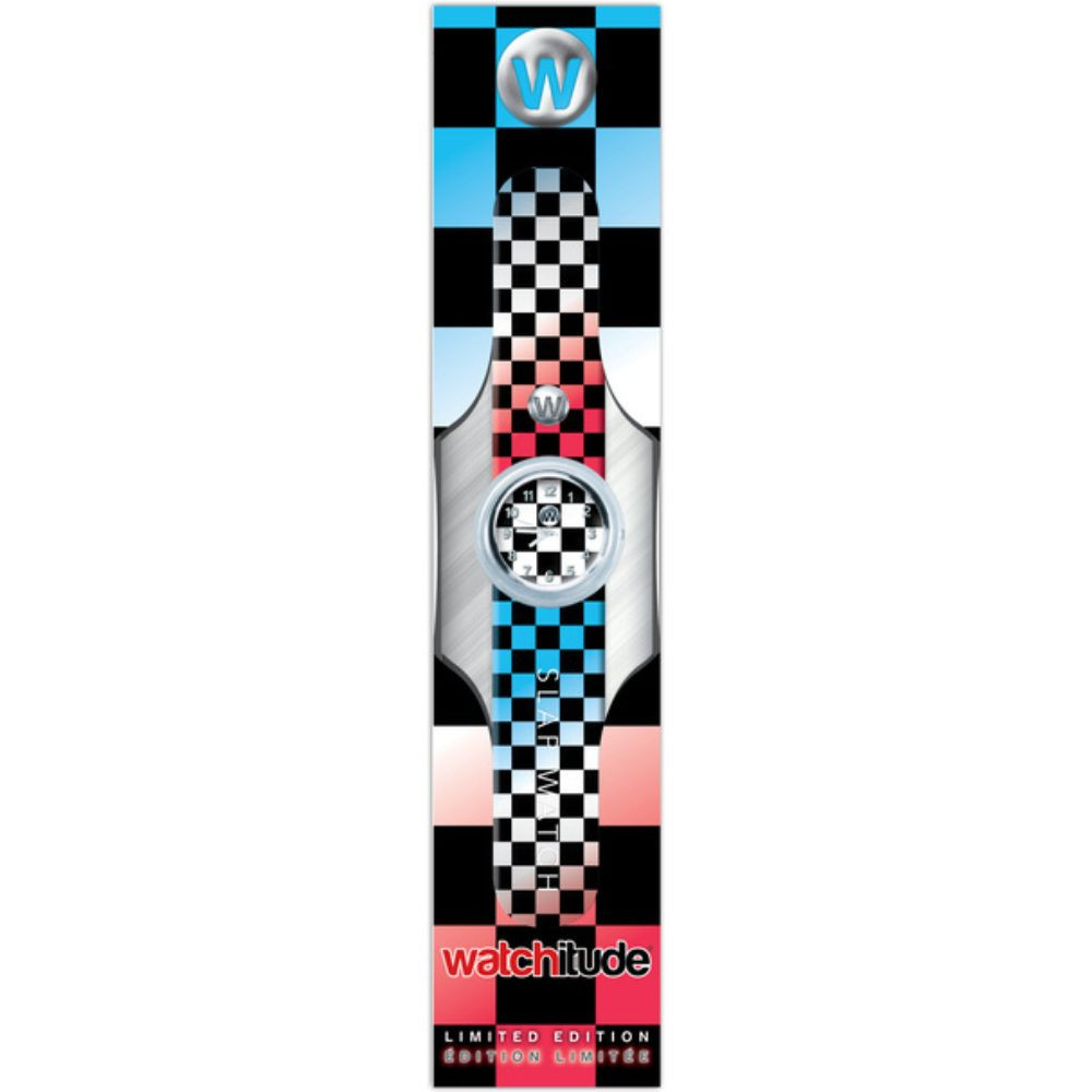 Slap Bracelet Watch by Watchitude - Checkered Flag - RetroFestive.ca