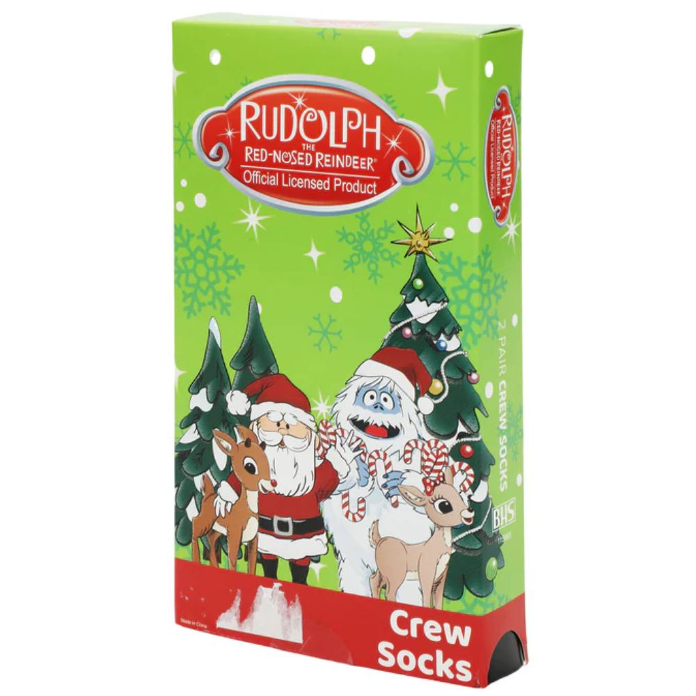 Rudolph Crew Socks 2-Pair Pack in VHS Box by Bioworld - RetroFestive.ca