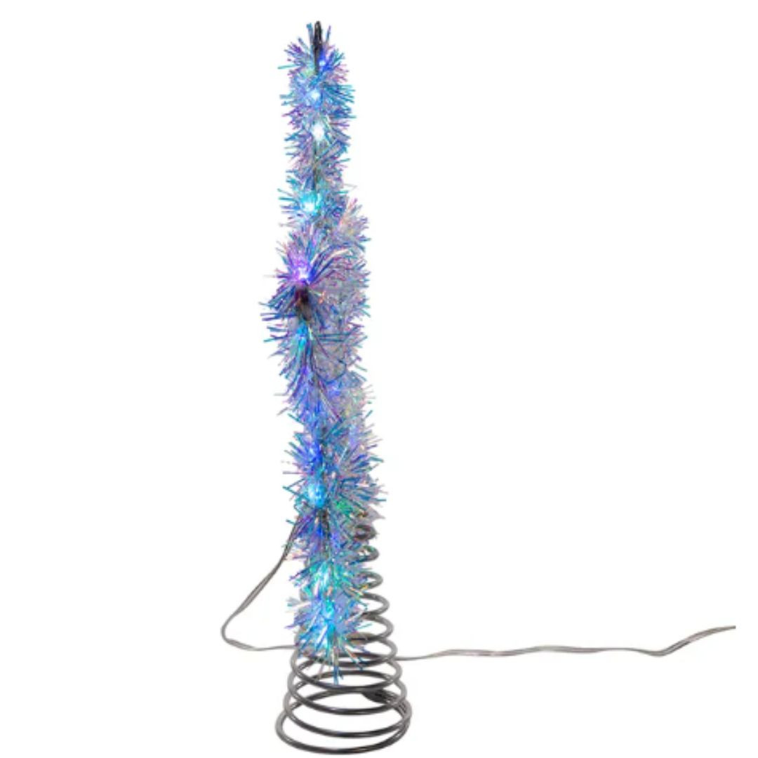 LED Silver Tinsel Star Tree Topper - RetroFestive.ca