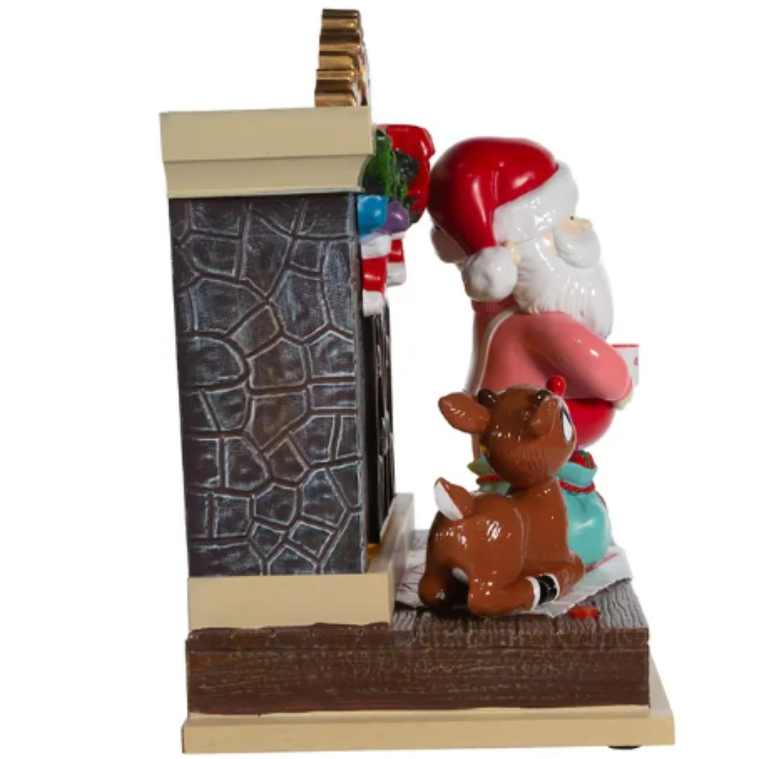 Rudolph and Santa Fireplace Scene Light Up Musical Tabletop Piece ...