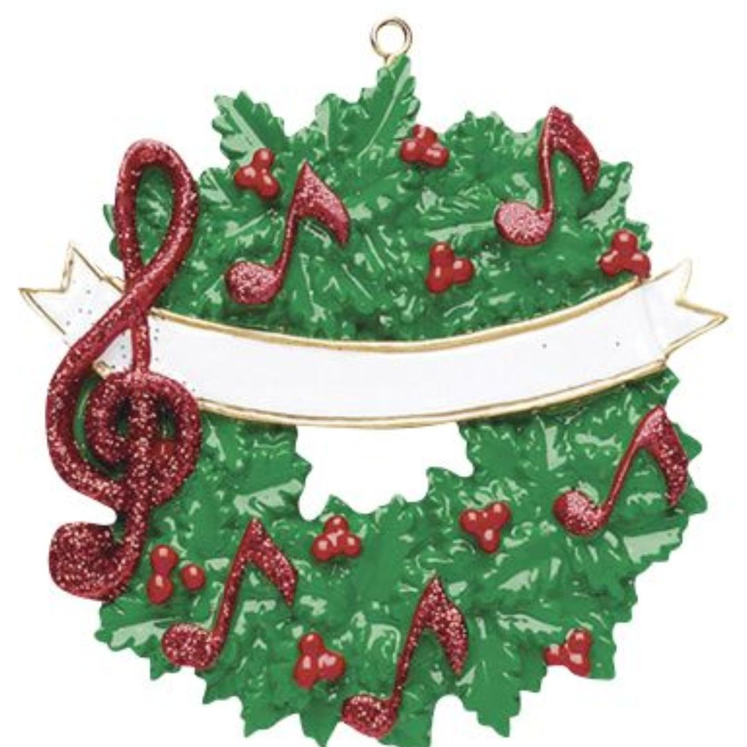 Wreath with Musical Notes Personalized Ornament - RetroFestive.ca