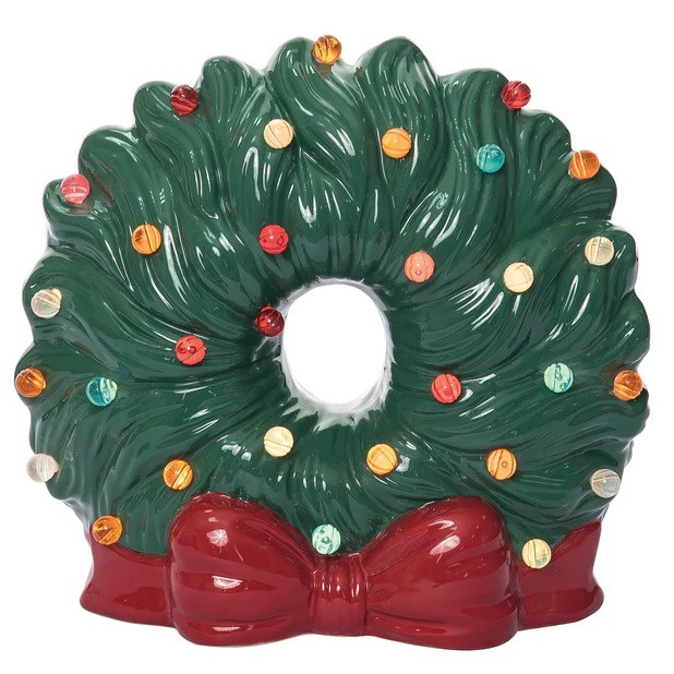 Retro Light-Up Ceramic Christmas Wreath - RetroFestive.ca