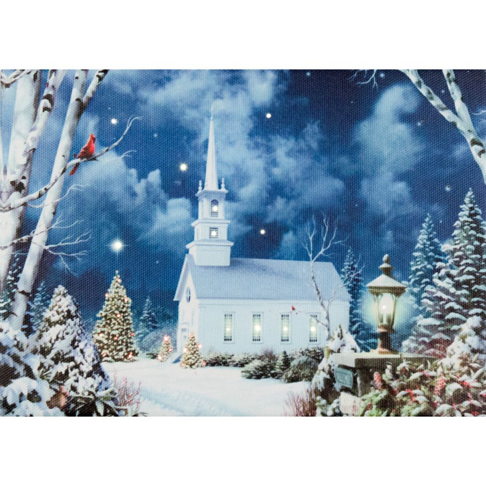 Winter Church Lighted LED Canvas - RetroFestive.ca