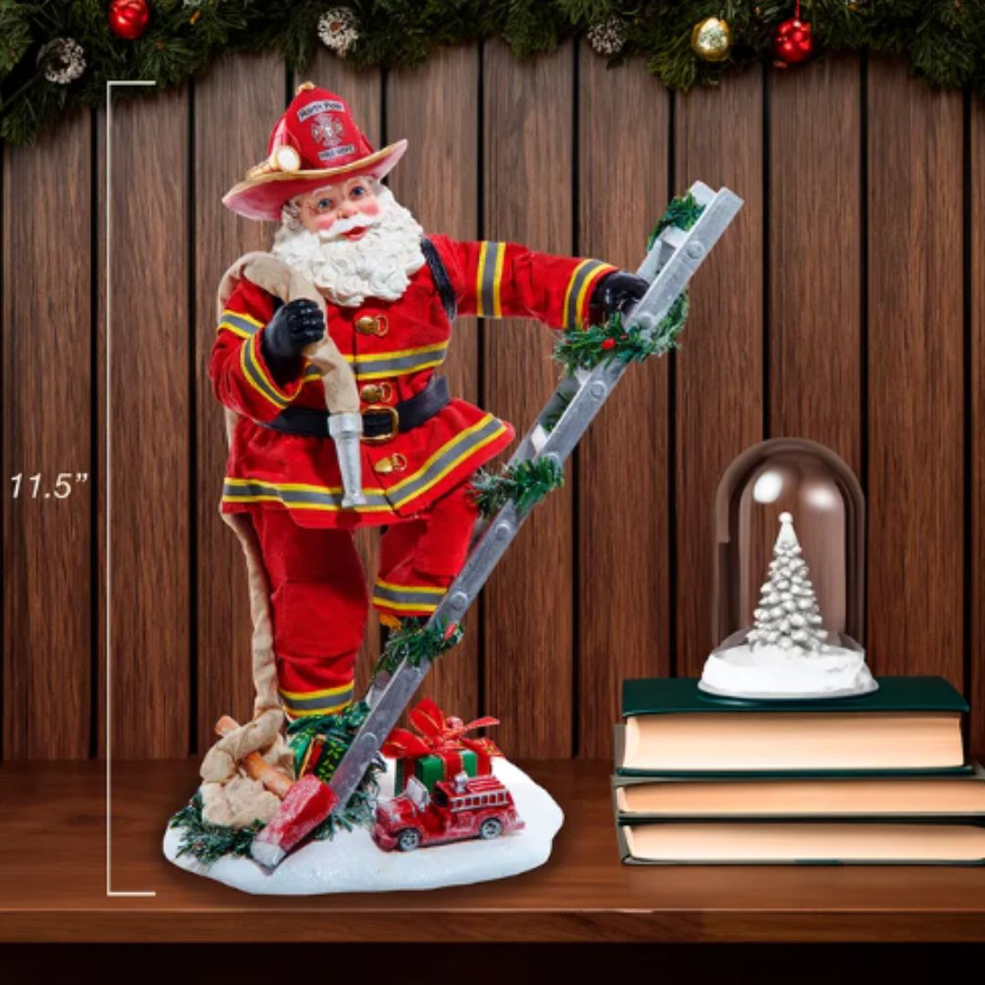 Fireman Santa with Ladder Fabriché Figure - RetroFestive.ca