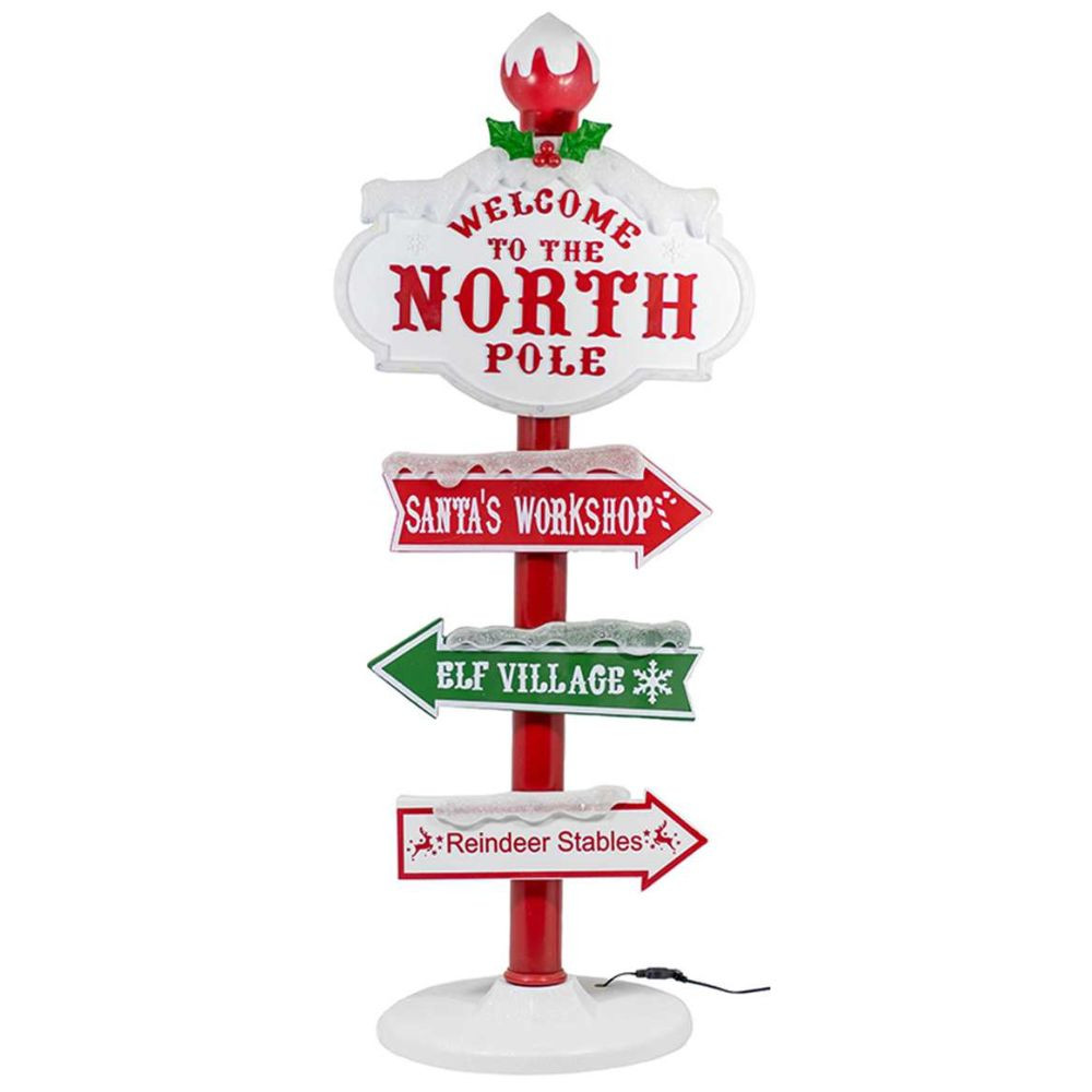 North Pole Directional Sign with LED Lights - RetroFestive.ca