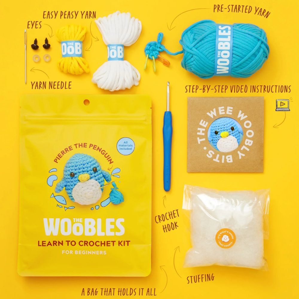 The Woobles: Pierre The Penguin Beginner Crochet Kit - RetroFestive.ca