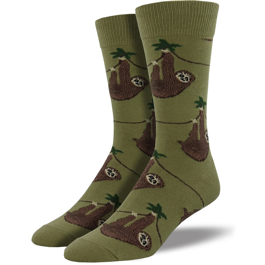 Sloth Men's Crew Socks by Socksmith Canada - Olive - RetroFestive.ca