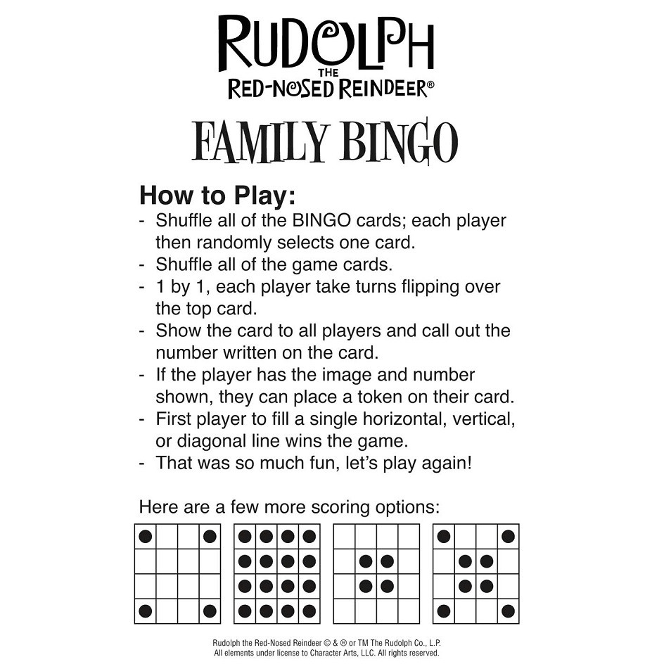 Rudolph The Red-Nosed Reindeer Family Bingo - RetroFestive.ca