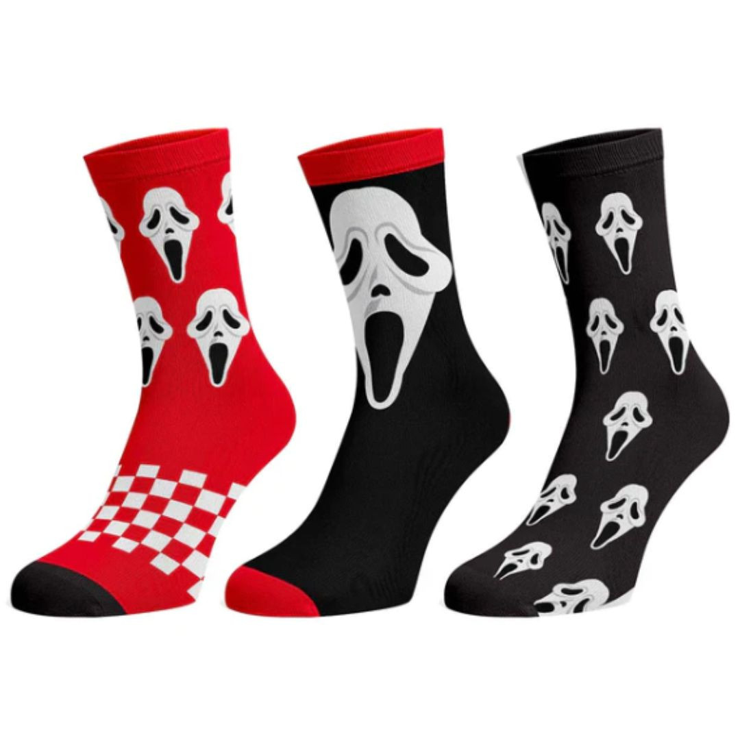 Scream Ghostface 3-Pair Pack of Crew Socks by Bioworld - RetroFestive.ca