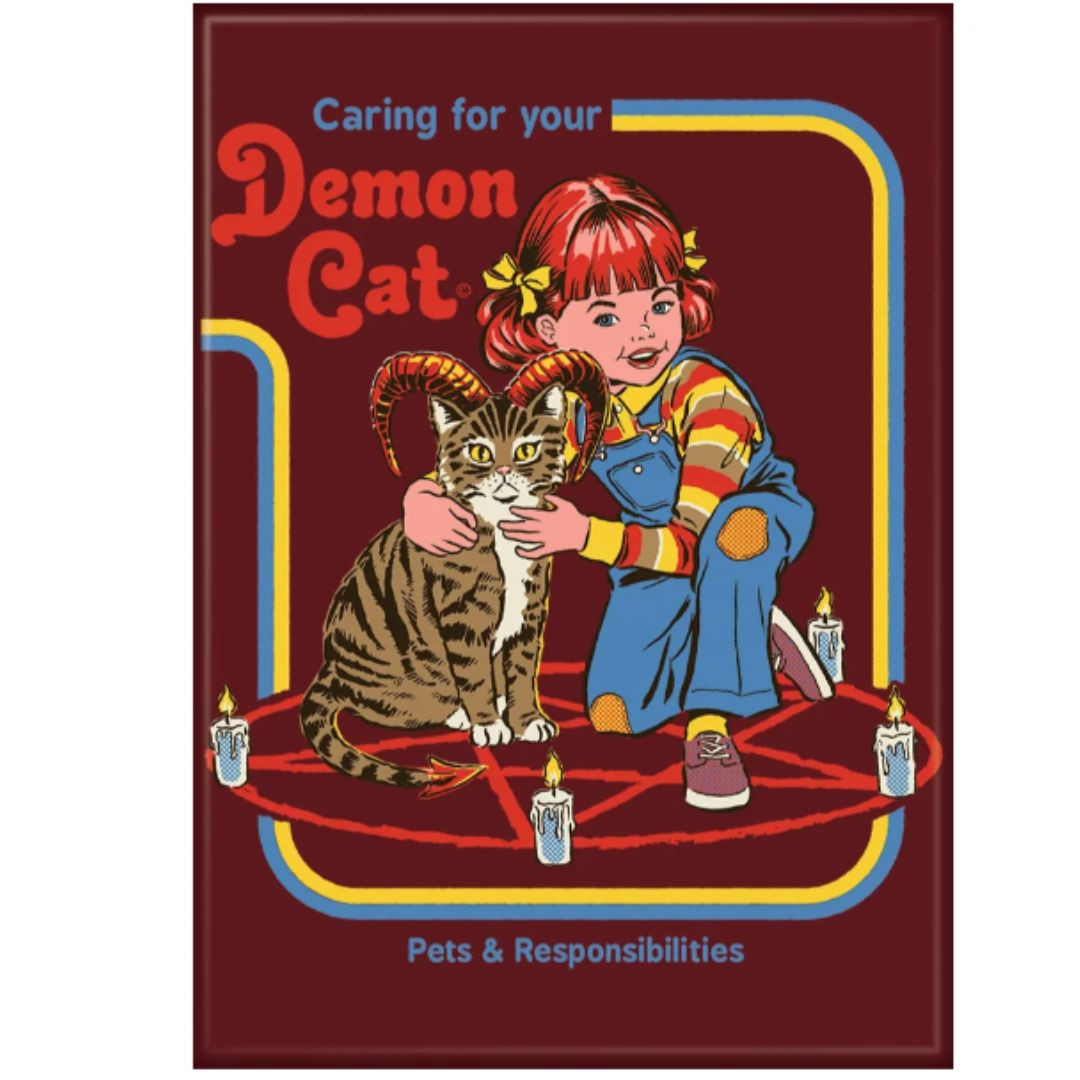 Steven Rhodes Caring For Your Demon Cat Fridge Magnet - RetroFestive.ca