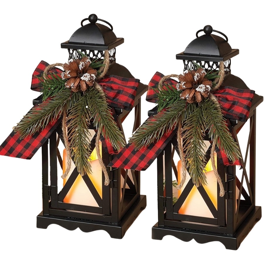 Festive Metal Flicker Flame Lantern Set of 2 - RetroFestive.ca