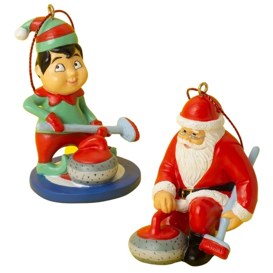 Santa's Gone Curling Christmas Ornaments Set of 2 - RetroFestive.ca